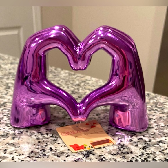 Accents | Metallic Pink Heart Hands Art Figure Decor | Poshmark